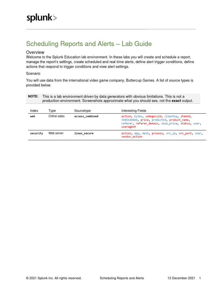 Splunk Lab - Scheduling Reports & Alerts | PDF | Login | User (Computing)