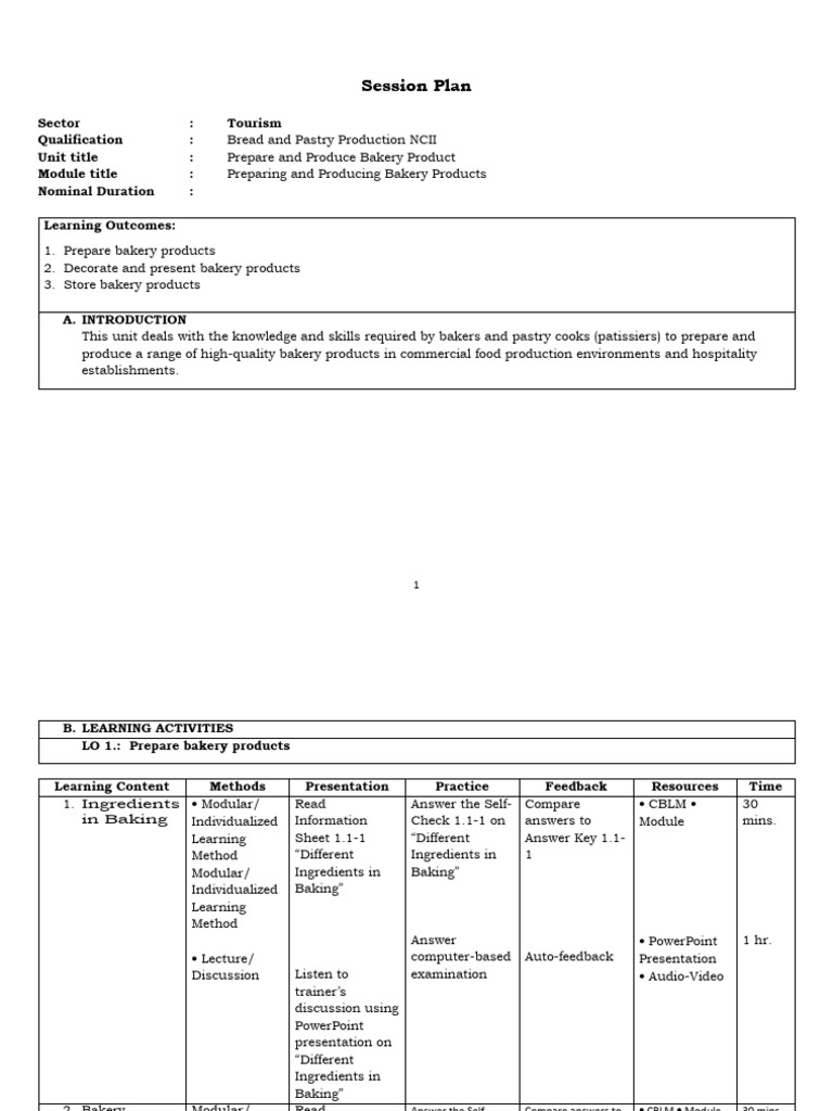 Session Plan | PDF | Bakery | Baking