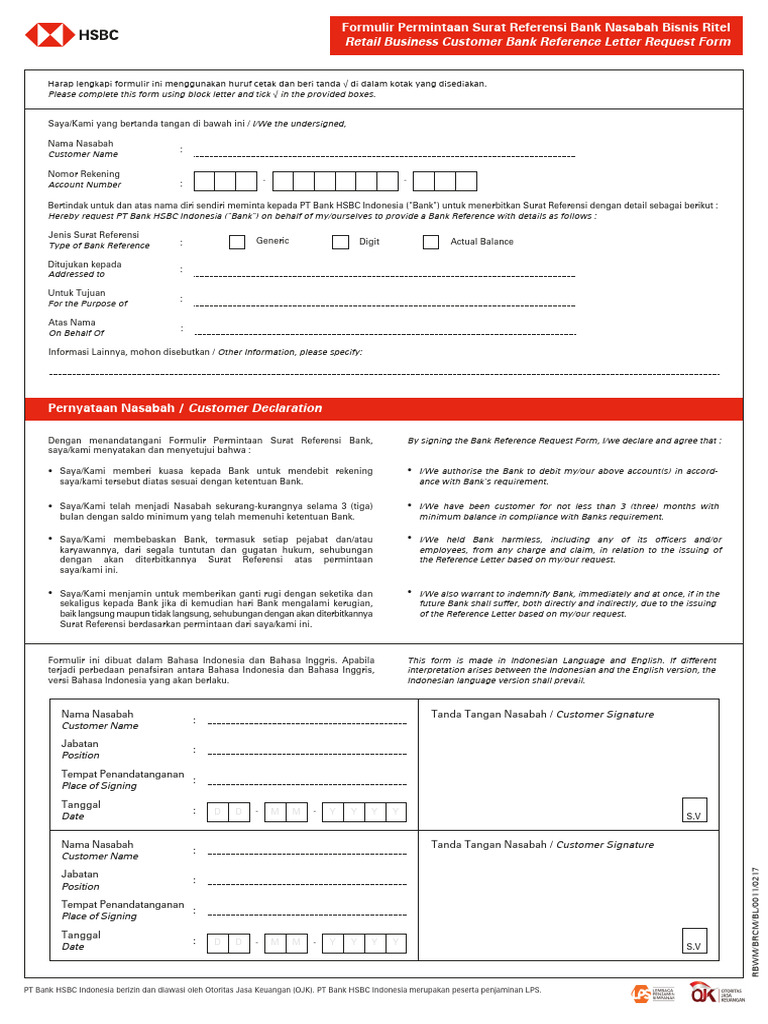 Formulir Permintaan Referensi Bank | PDF
