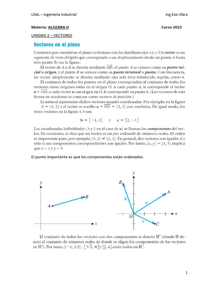 ALGEBRA II - USAL-TEMA 2 Vectores (Unidad 2) | Descargar gratis PDF | Vector Euclidiano ...