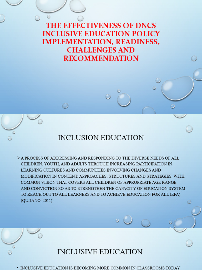 The Effectiveness of DNCS Inclusive Education Policy Implementation Readiness Challenges and ...