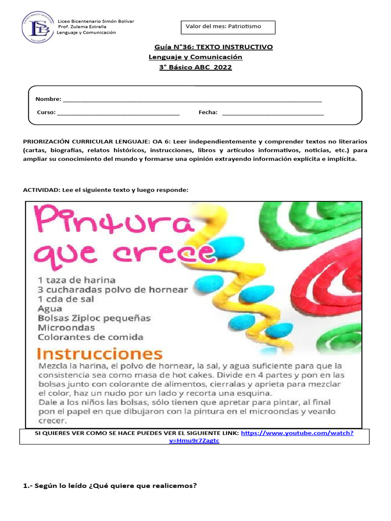 SB Guia N°36 Texto Instructivo Leng 3° | PDF