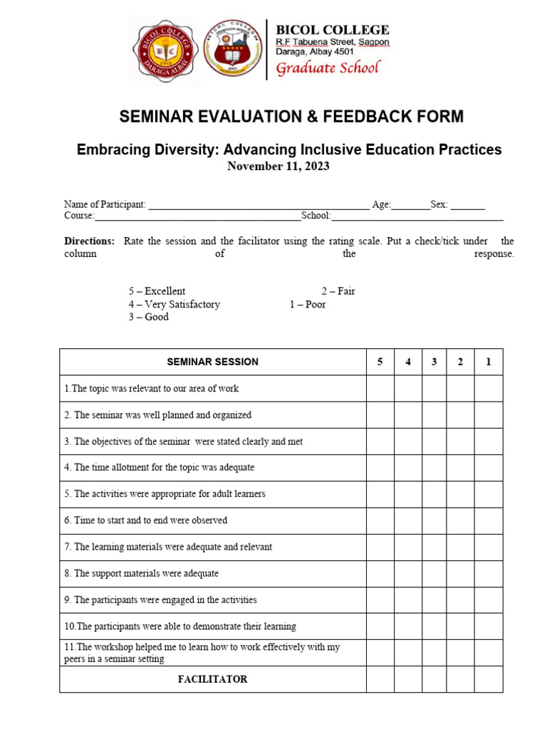 Seminar Evaluation and Feedback Form | PDF | Learning | Education Theory