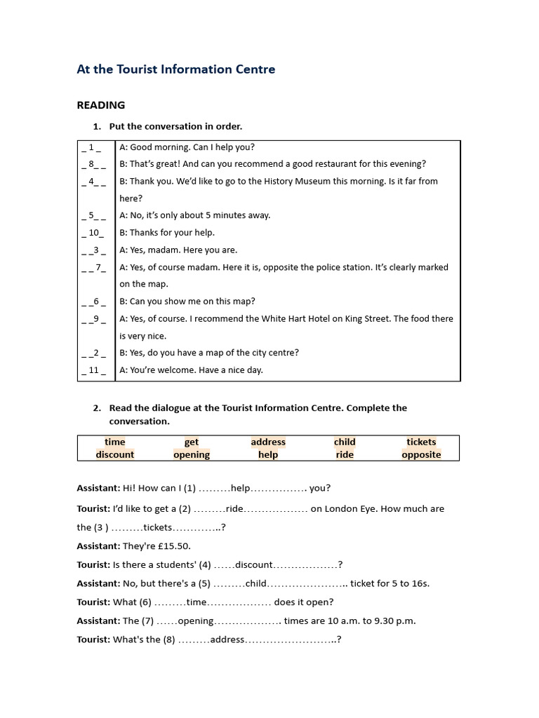 Tourist Information Centre Dialogue Guide | PDF | Human Communication
