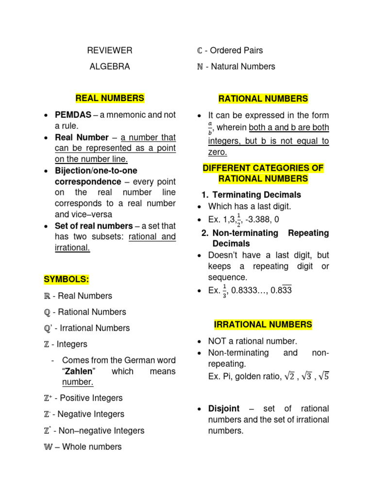 Algebra - Notes | PDF | Numbers | Integer