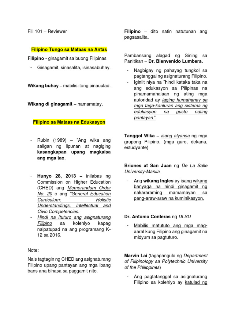 Fili 101 - Reviewer | PDF