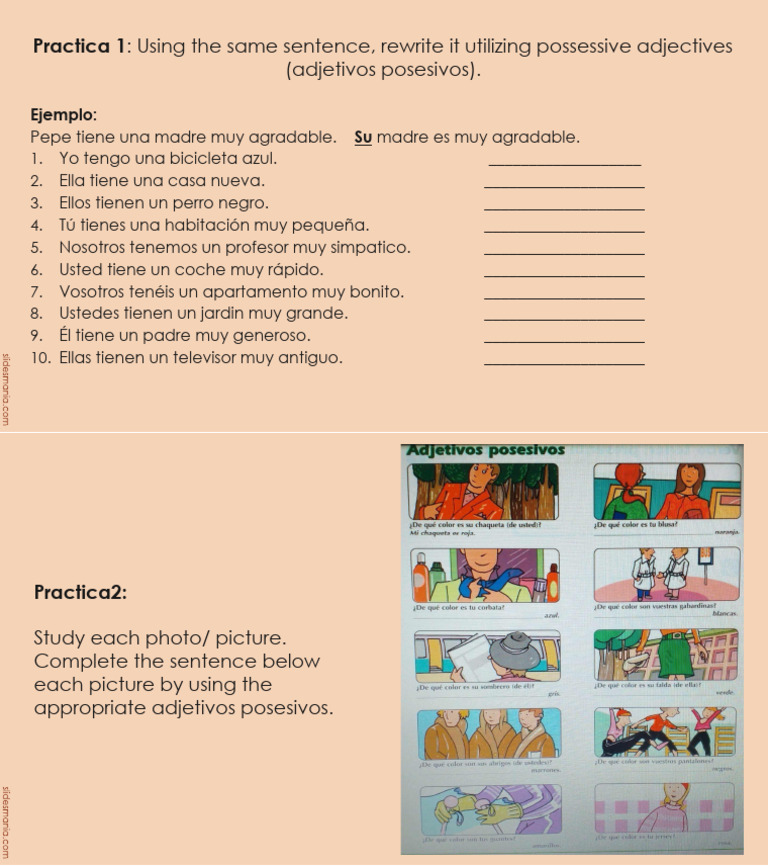 Ejercicios de Adjetivos Posesivos en Español | PDF