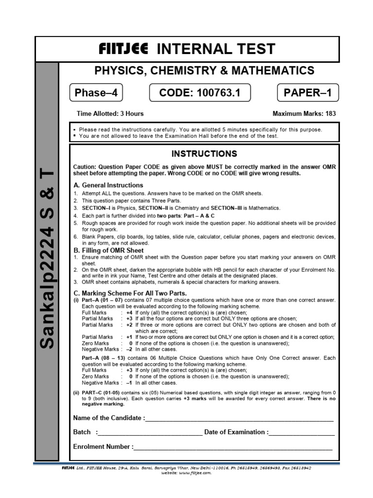 Phase-4 Chemistry Exam Instructions | PDF | Chemistry | Organic Chemistry