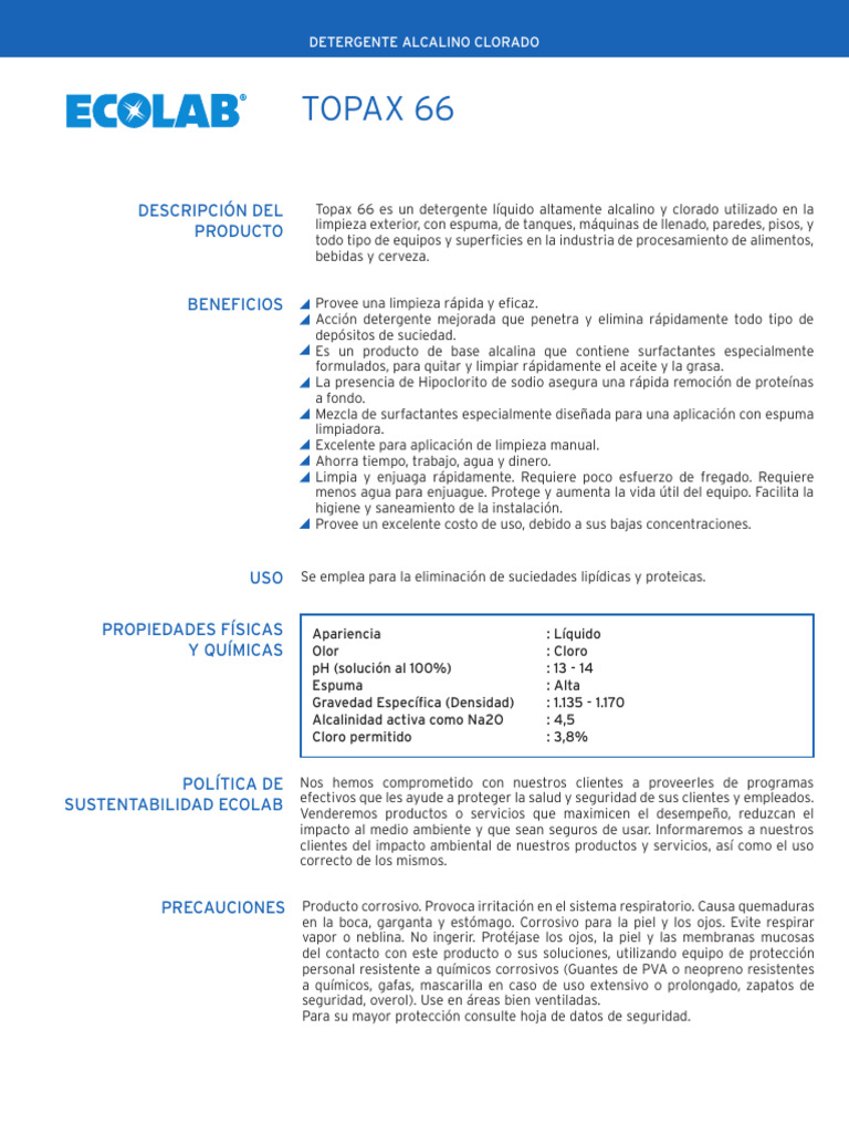 Topax 66-FT | PDF | Agua | Detergente