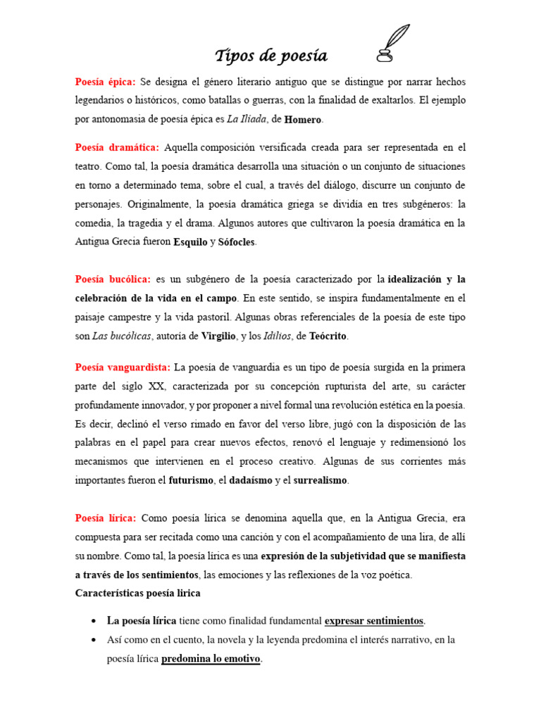 Tipos de Poesía - Noveno | PDF | Poesía | Poesía lírica