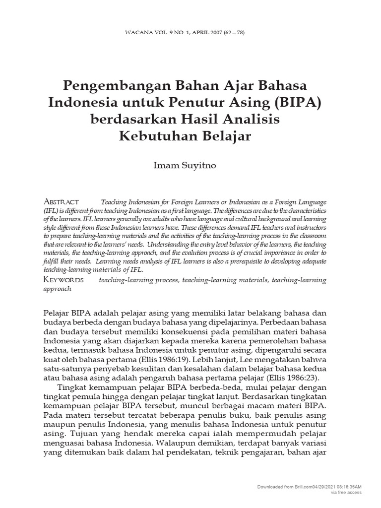 (24076899 - Wacana) Pengembangan Bahan Ajar Bahasa Indonesia Untuk Penutur Asing (BIPA ...