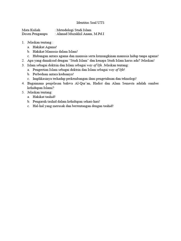 UTS Metodologi Studi Islam | PDF