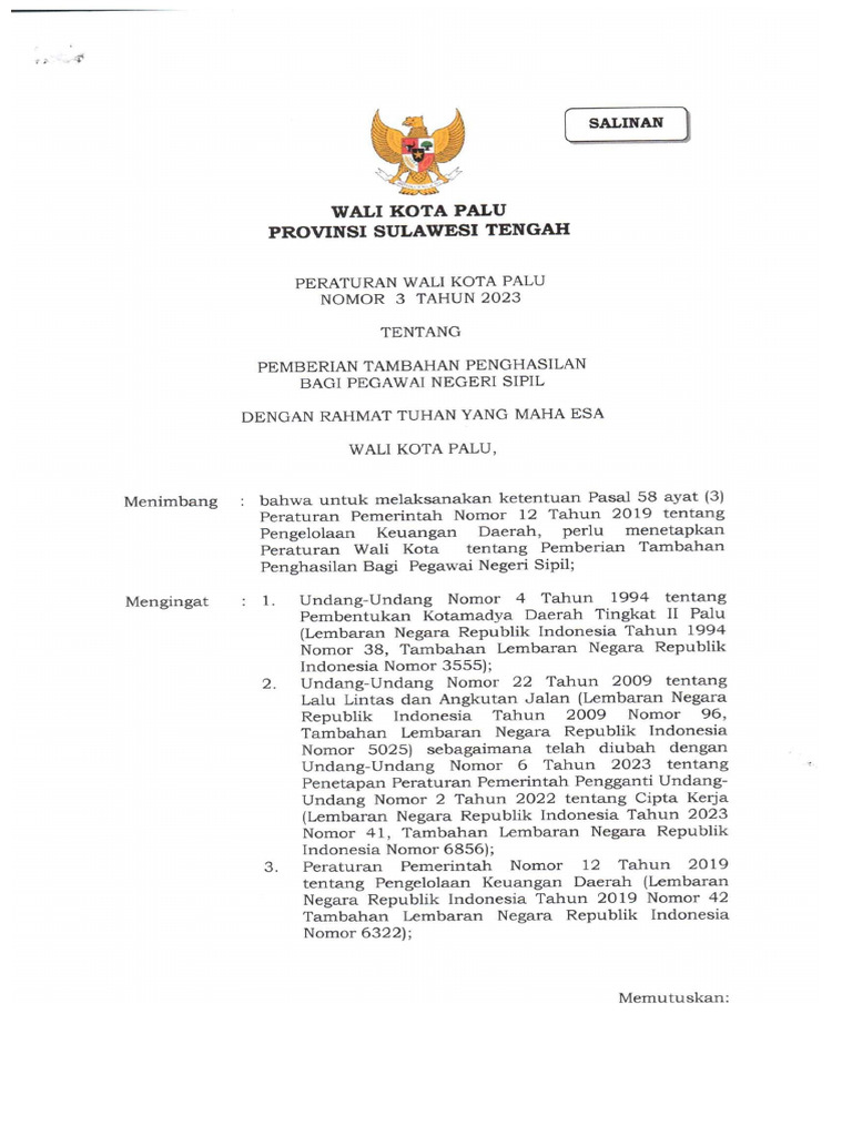 Perwali No 3 THN 2023 TTG TPP | PDF