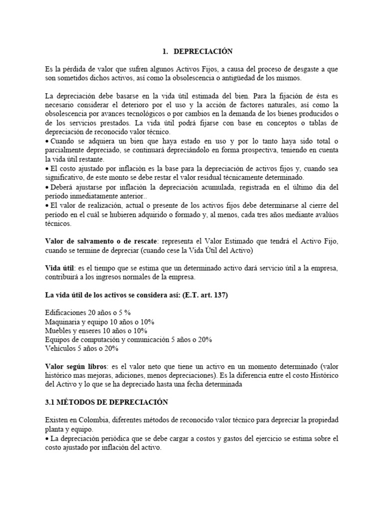 Metodos Depreciación | PDF | Depreciación | Activo fijo