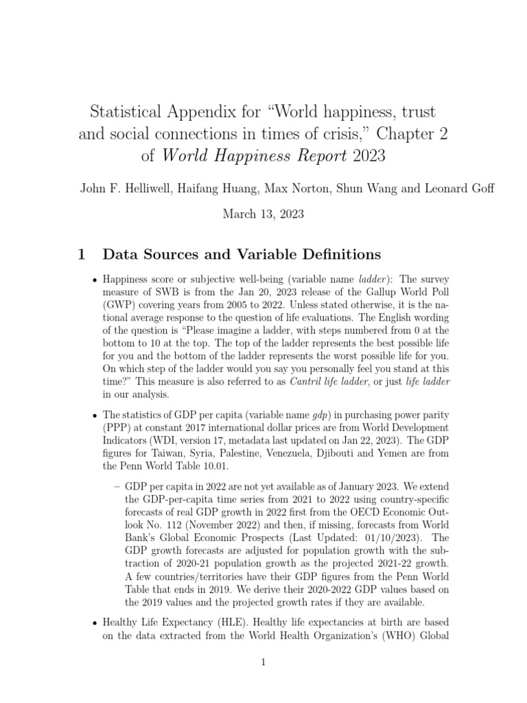 Statistical Appendix: World Happiness Report 2023 | PDF | Gini ...