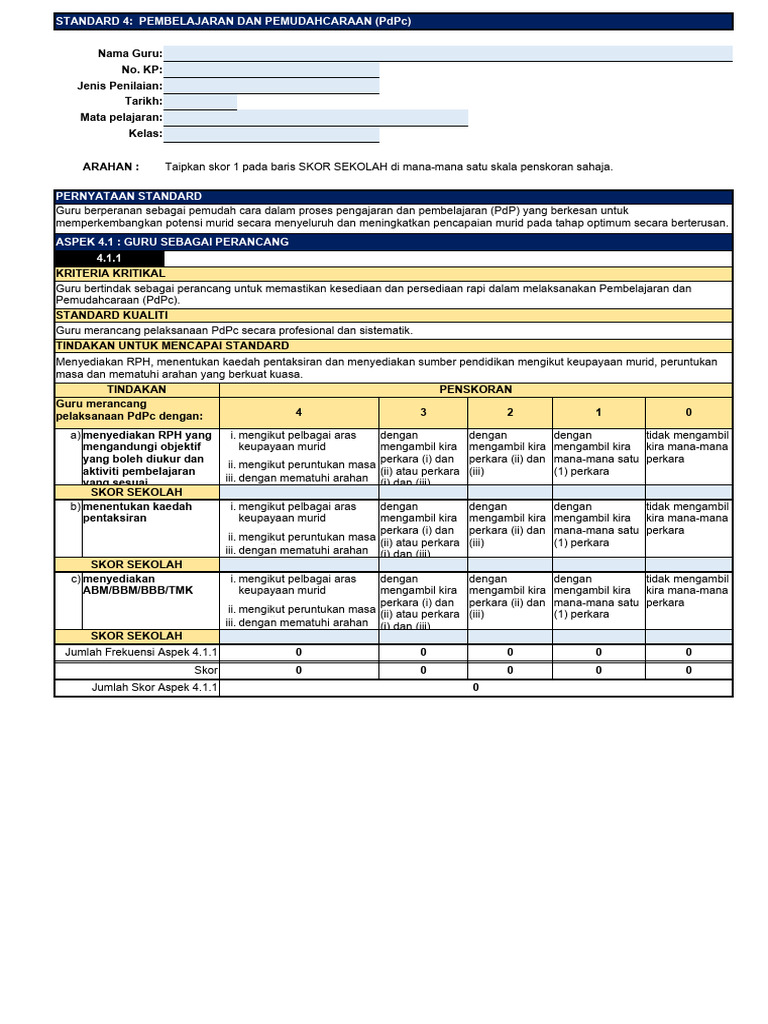 Penilaian Kendiri Standard 4 PdPc | PDF