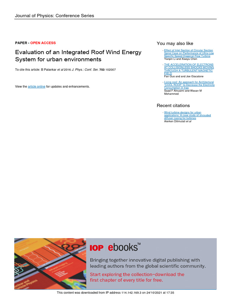 2016 - Evaluation of An Integrated Roof Wind Energy System For Urban ...