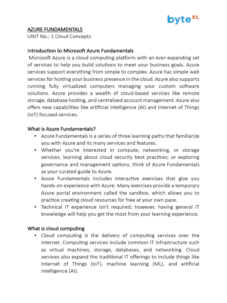 Azure Unit 1 Notes Pdf Cloud Computing Microsoft Azure