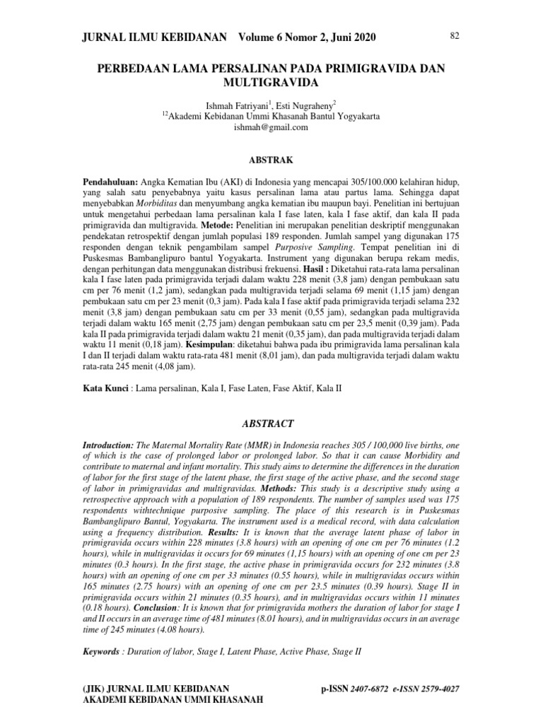 06 Perbedaan Lama Persalinan Pada Primigravida Dan Multigravida | PDF