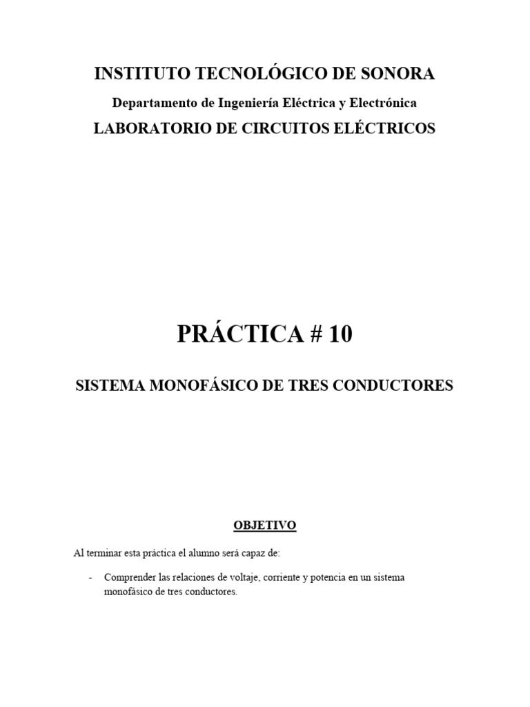 P10 Sistema Monof Sico de Tres Conductores | PDF | Corriente eléctrica | Ingenieria Eléctrica