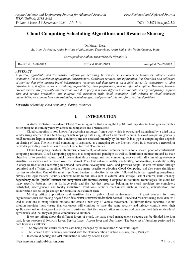 Cloud Computing Scheduling Algorithms and Resource Sharing | PDF | Cloud Computing | Software As ...