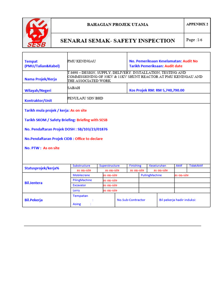 Safety Checklist for PMU Keningau | PDF | Technology & Engineering