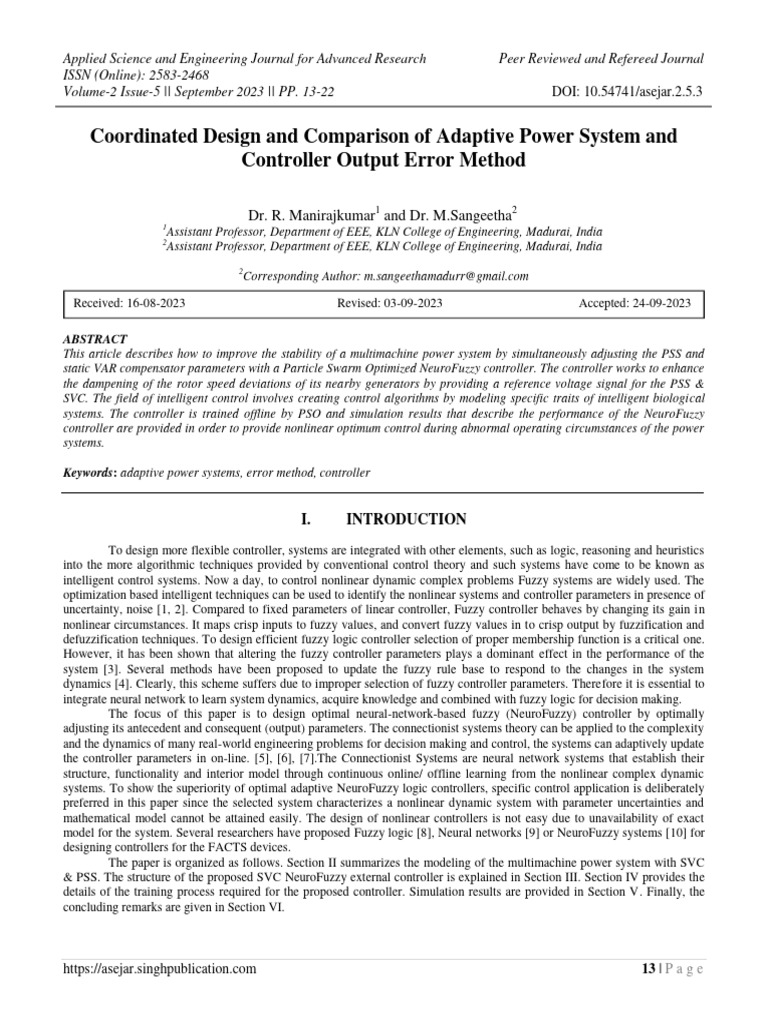 Coordinated Design and Comparison of Adaptive Power System and ... Coordinated Design and Comparison of Adaptive Power System and ...