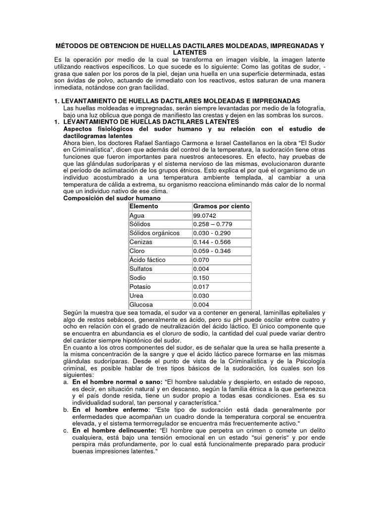 Metodos de Obtencion de Huellas Dactilares Moldeadas Impregnadas y ...