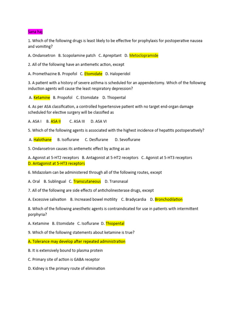 Questions | PDF | Opioid | Anesthesia