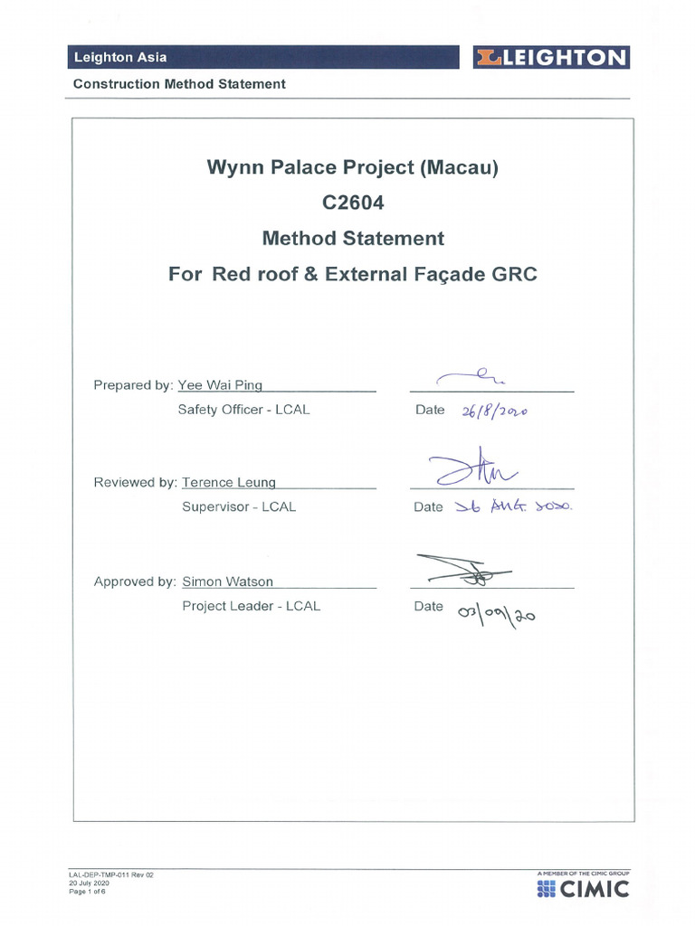 Method Statement For Red Roof and External Facade GRC - 20200903o ...