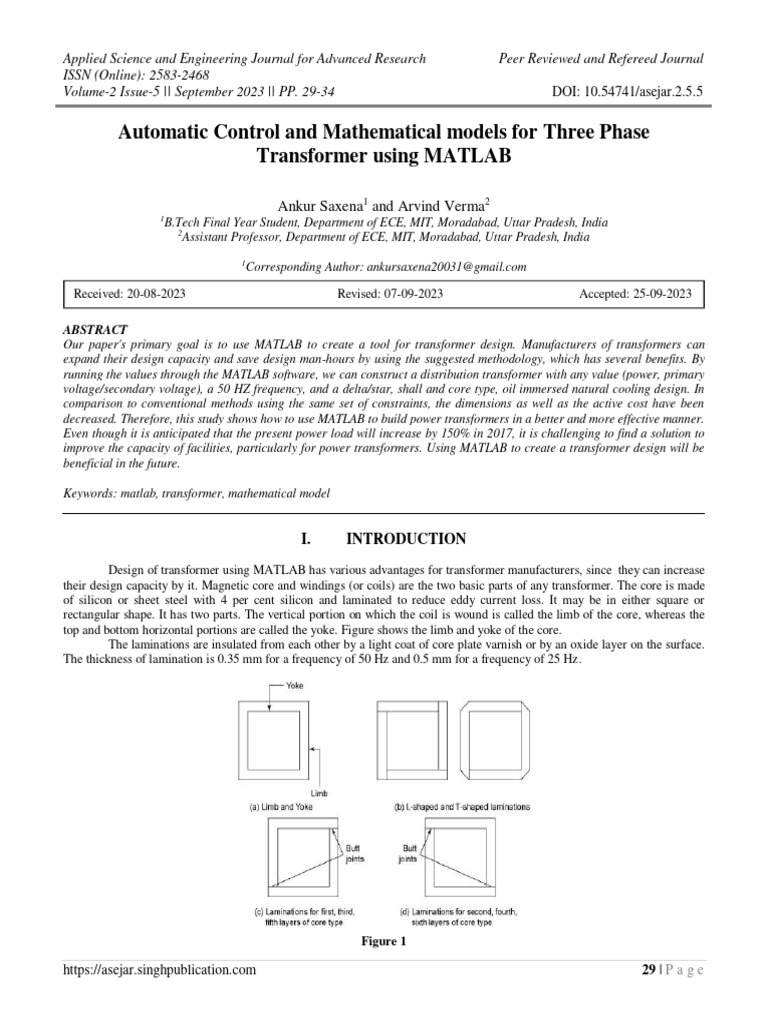 Automatic Control and Mathematical Models For Three Phase Transformer ... Automatic Control and Mathematical Models For Three Phase Transformer ...
