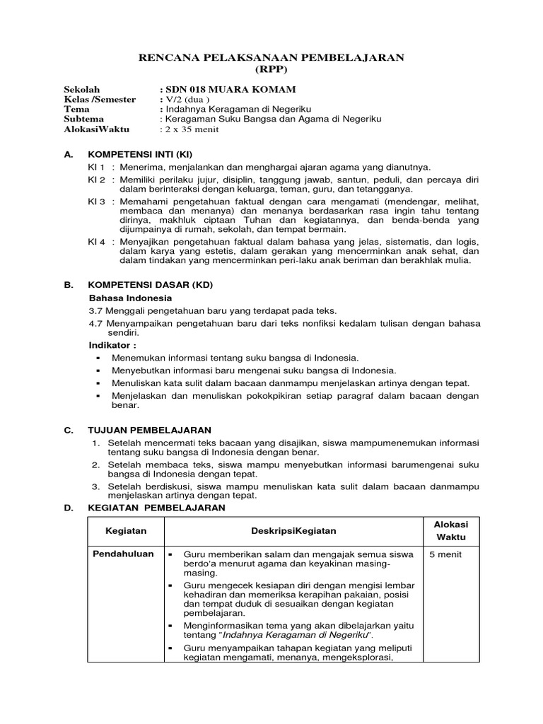 RPP Tugas 2 (BAHASA INDONESIA) | PDF