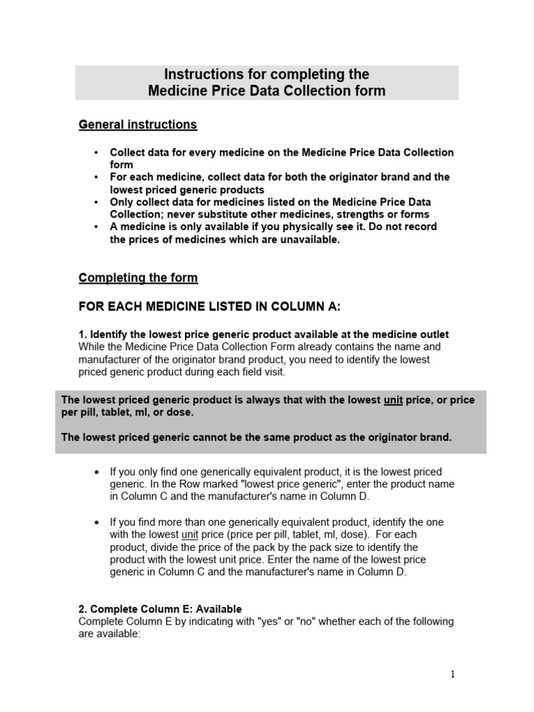 Handout EN Instructions For Medicine Price Data Collection Form | PDF ...