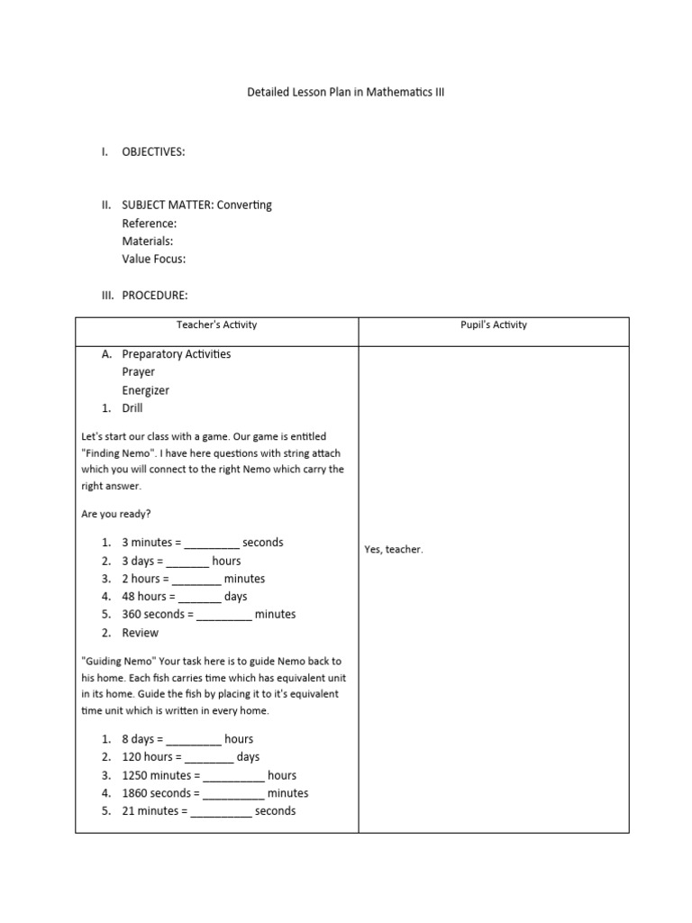 Lesson Plan in Mathematics III | PDF | Self-Improvement