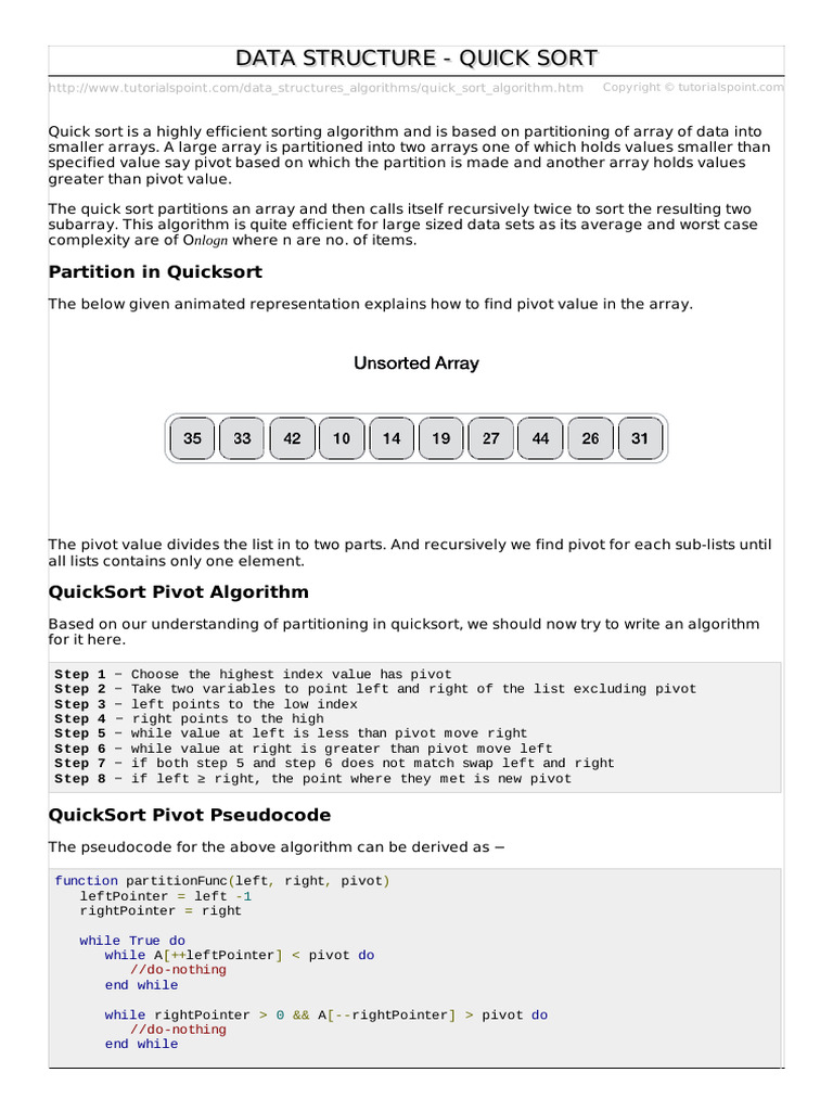 Quick Sort Algorithm | PDF | Mathematics | Computing