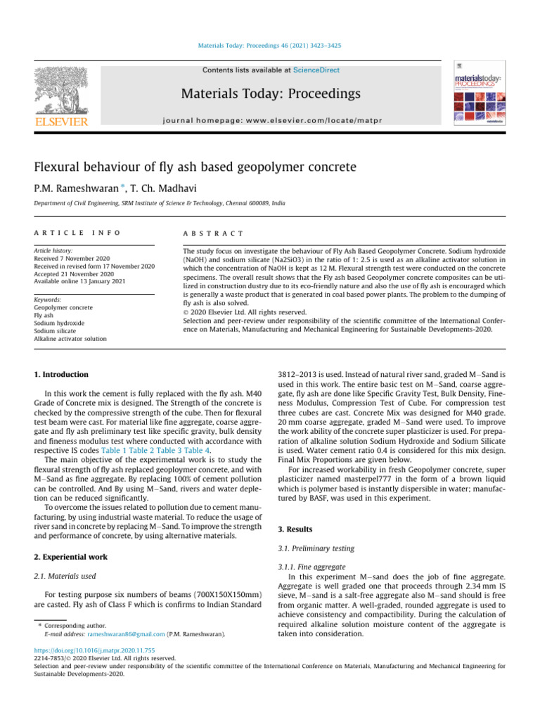 Flexural Behaviour of Fly Ash Based Geopolymer Concrete | PDF ...