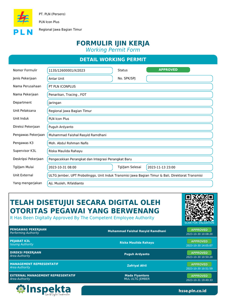 Formulir Ijin Kerja PT PLN Icon Plus | PDF