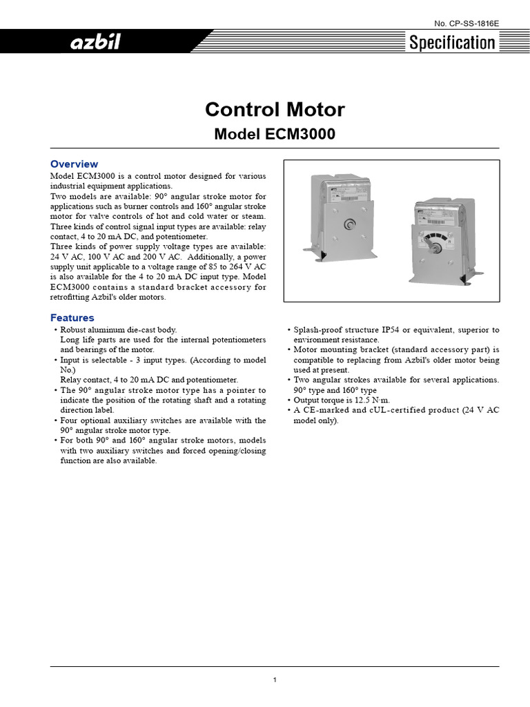 Control Motor: Model ECM3000 | PDF | Electric Motor | Relay