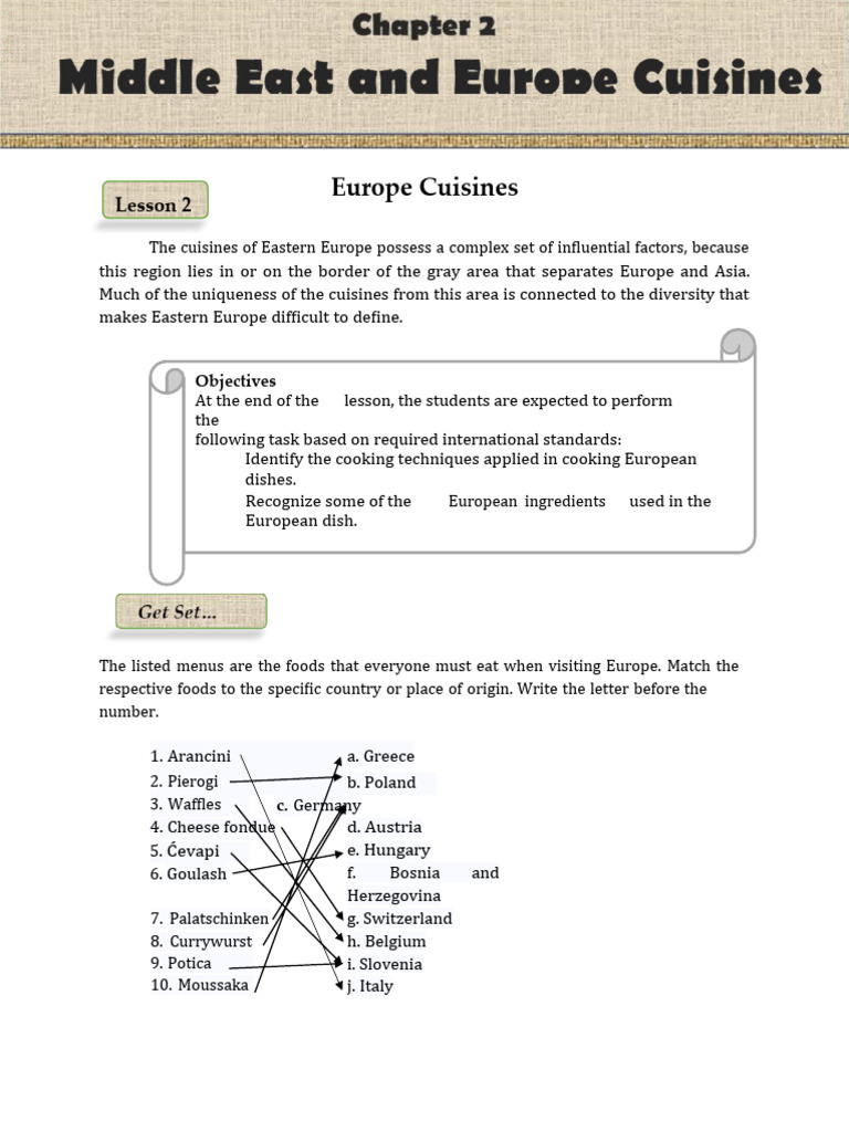 Chapter 2 Lesson 2 Europe Cuisines ROBEL | PDF | Pasta | Tomato Sauce