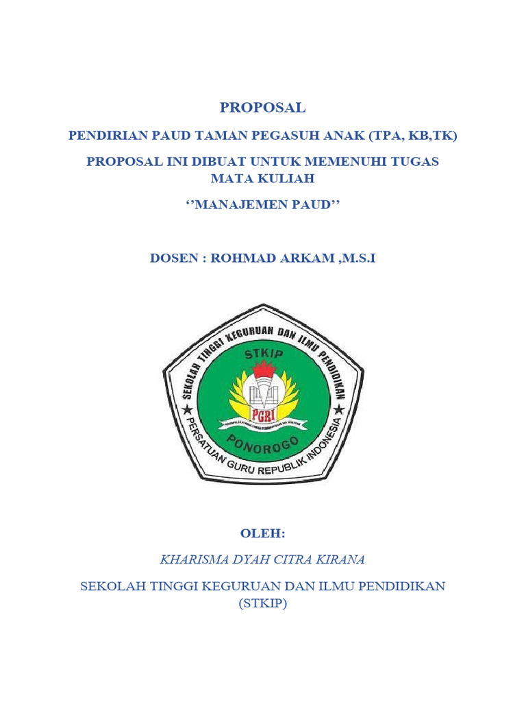 Proposal Pendirian PAUD Taman Pegasuh Anak | PDF