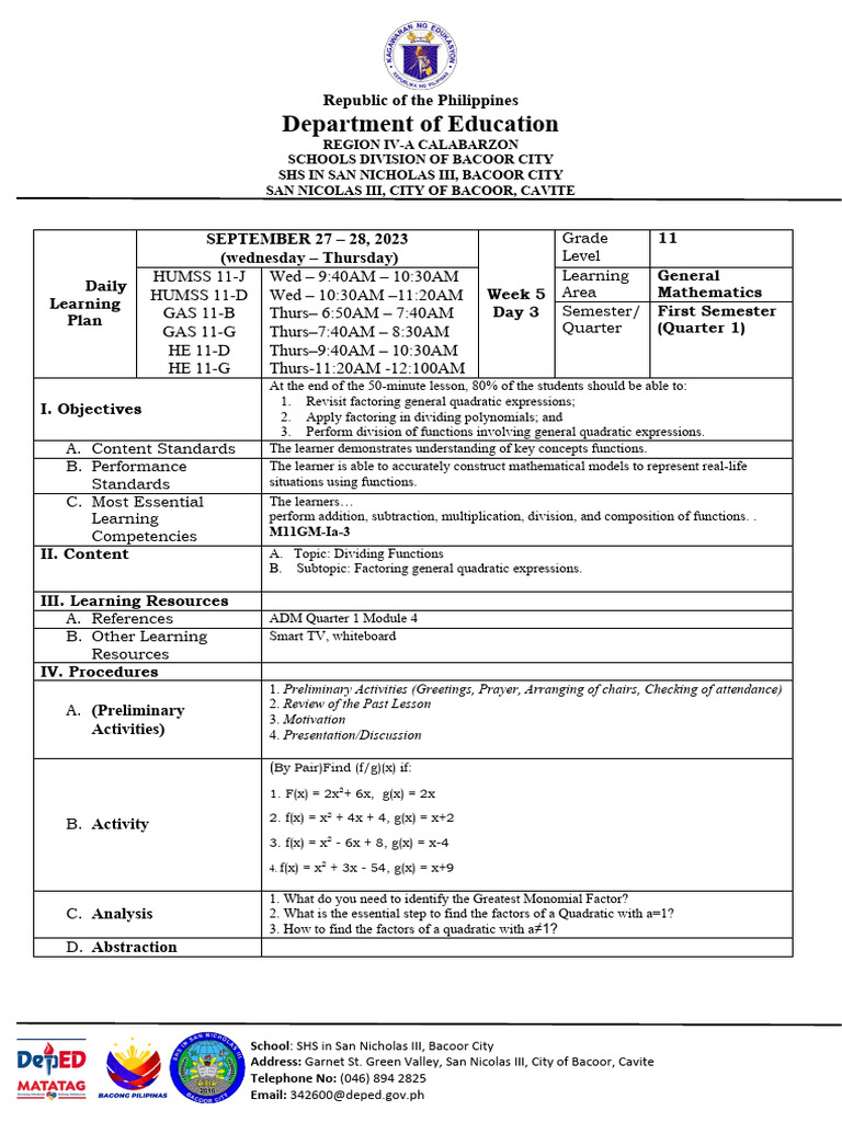 DLP Genmath w5d3 | PDF | Factorization | Learning