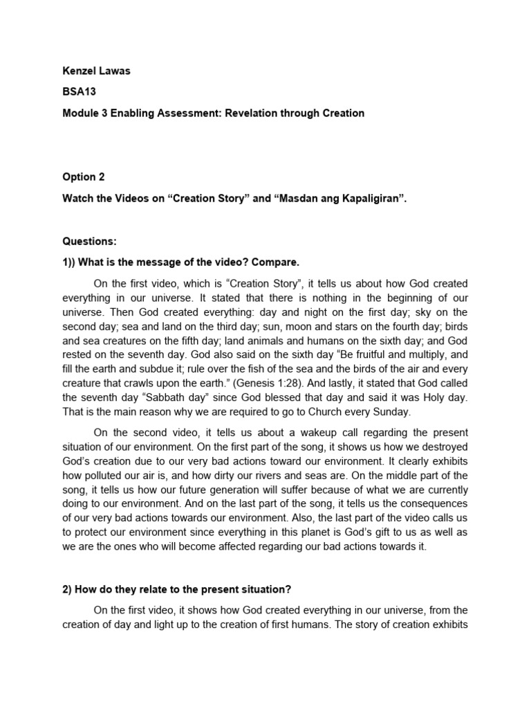 Kenzel Lawas - BSA13 - Module 3 Enabling Assessment - Revelation Through Creation | PDF ...