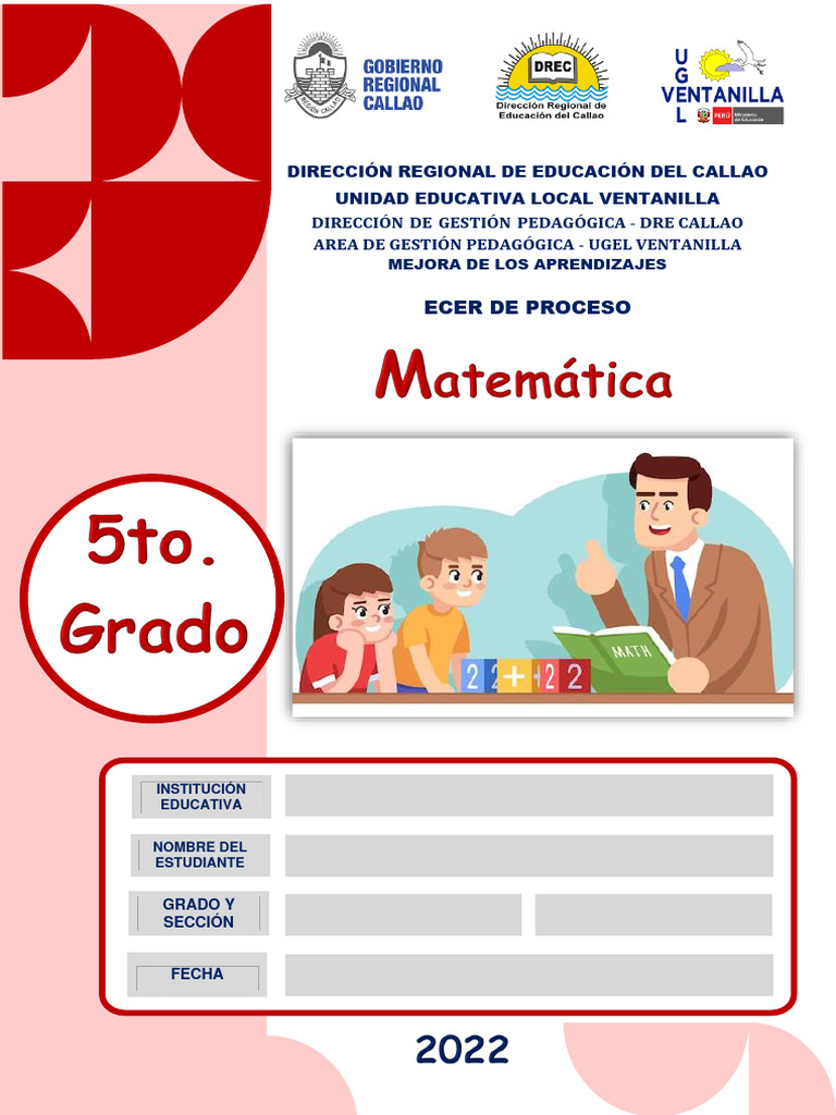 Prueba 5° Grado - Matemática - Ecer de Proceso - Revisado-2 | PDF