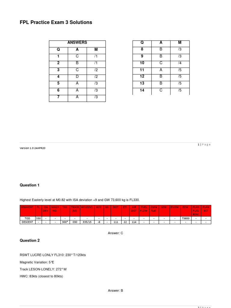 FPL Practice Exam 3 Solutions V1.0 | PDF | Airspeed | Physical Quantities