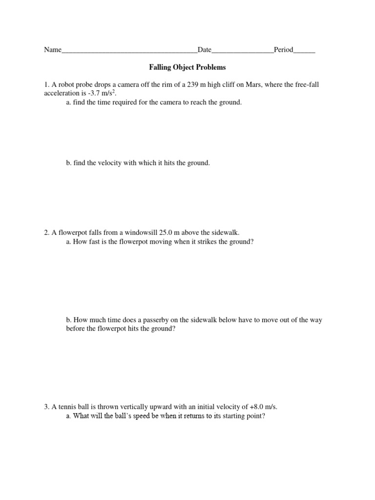 Free Fall Problems Pdf