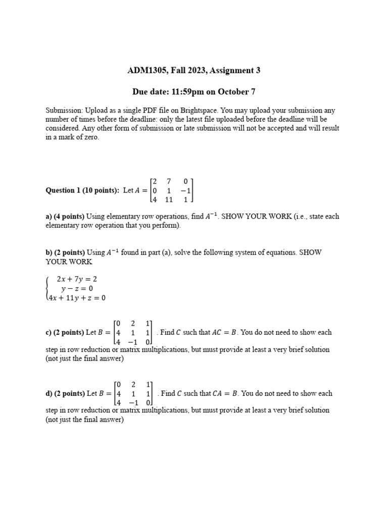 Linear Algebra Assignment Guide | PDF