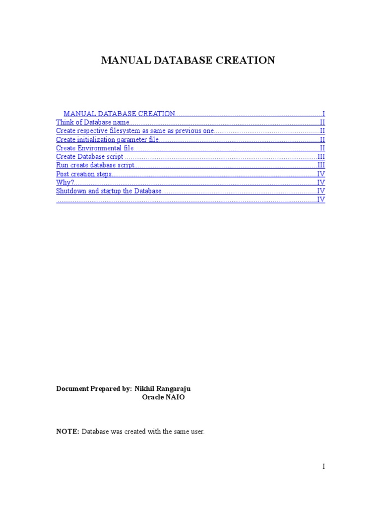 Manual Database Creation Pdf Oracle Database Databases