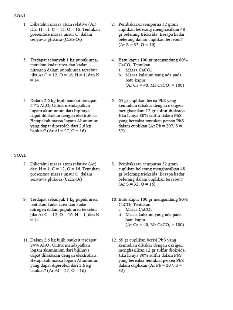 kumpulan soal rumus molekul dan rumus empiris | PDF