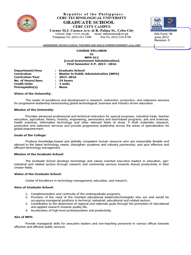 Local Government Administration Syllabus | PDF | Governance | Public ...