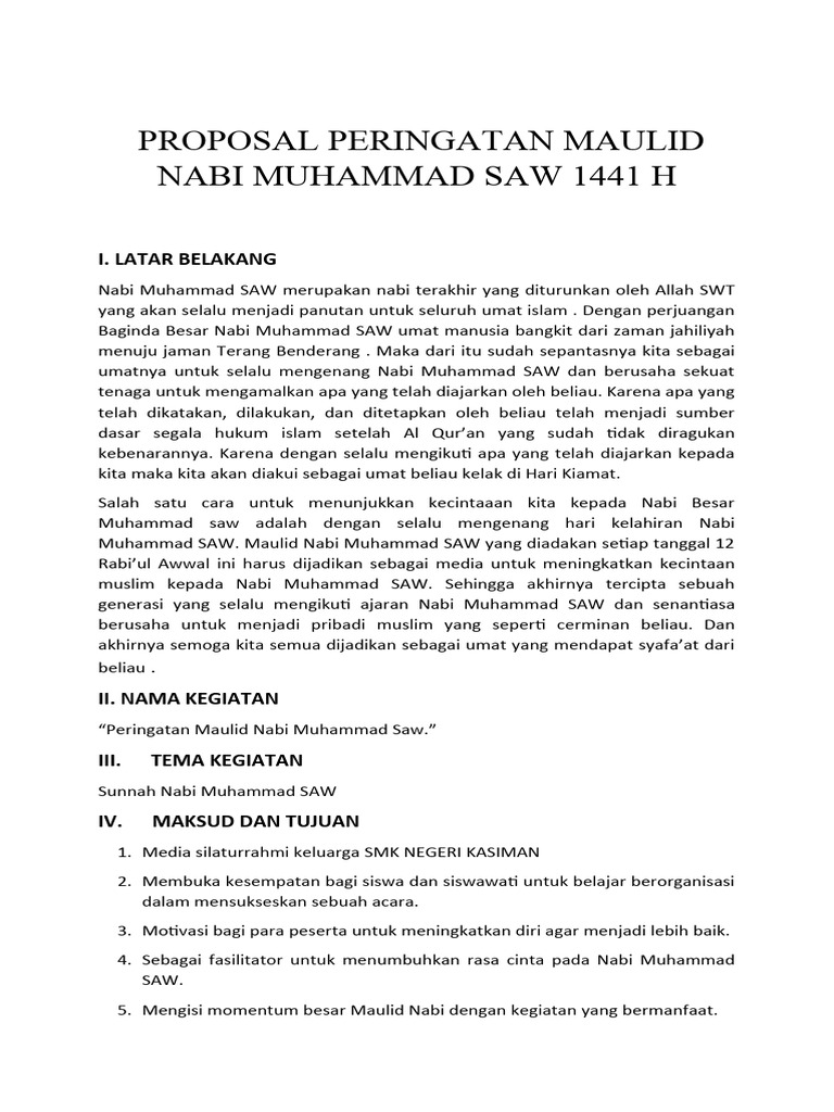 Proposal Peringatan Maulid Nabi 1441 H | PDF